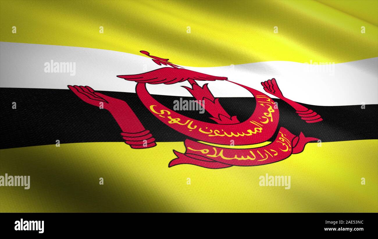 Flag of Brunei. Realistic waving flag 3D render illustration with ...