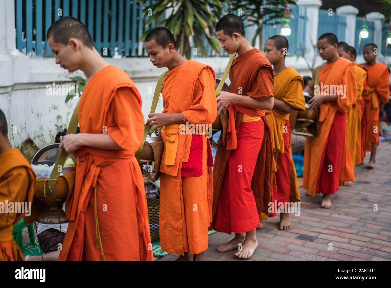 Monks procession in Luang Prabang, Laos, Asia Stock Photo - Alamy