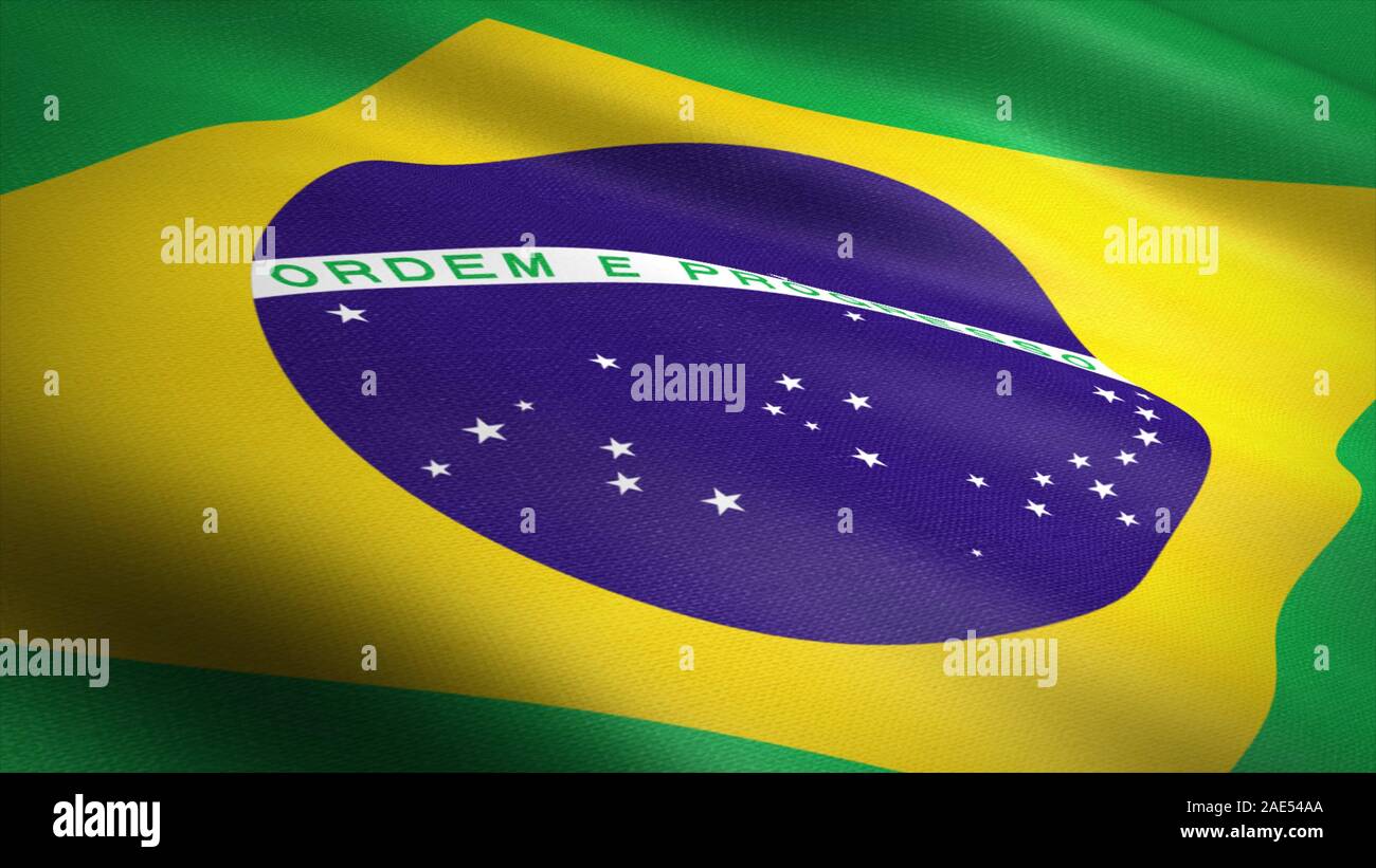 Flag of Brazil. Realistic waving flag 3D render illustration with ...