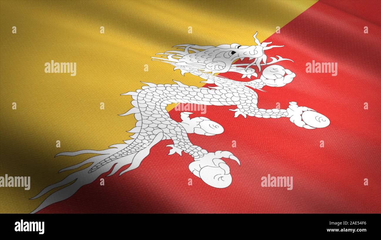 Flag of Bhutan. Realistic waving flag 3D render illustration with ...