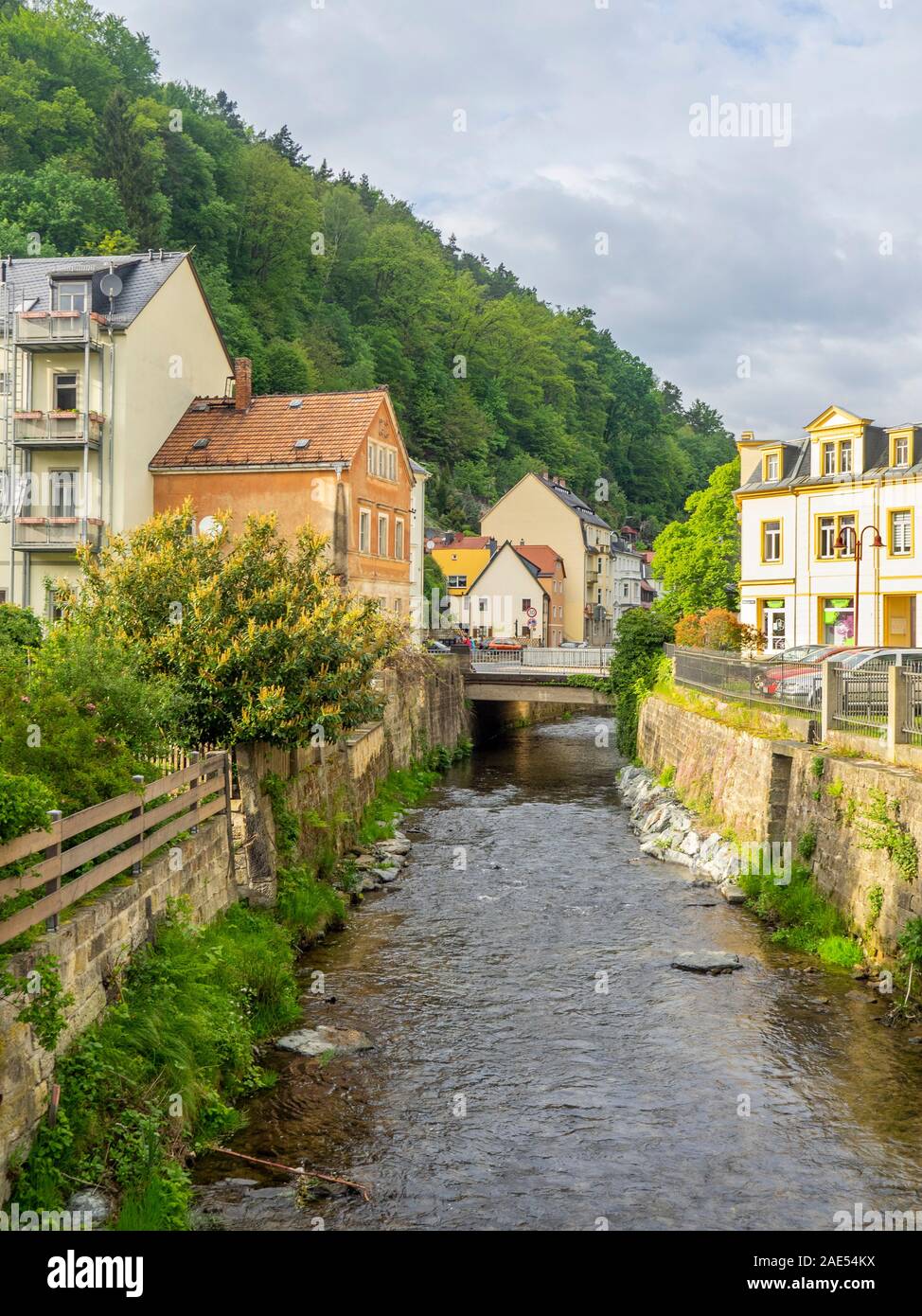 Kirnitzsch river through spa town Bad Schandau Saxony Germany Stock ...