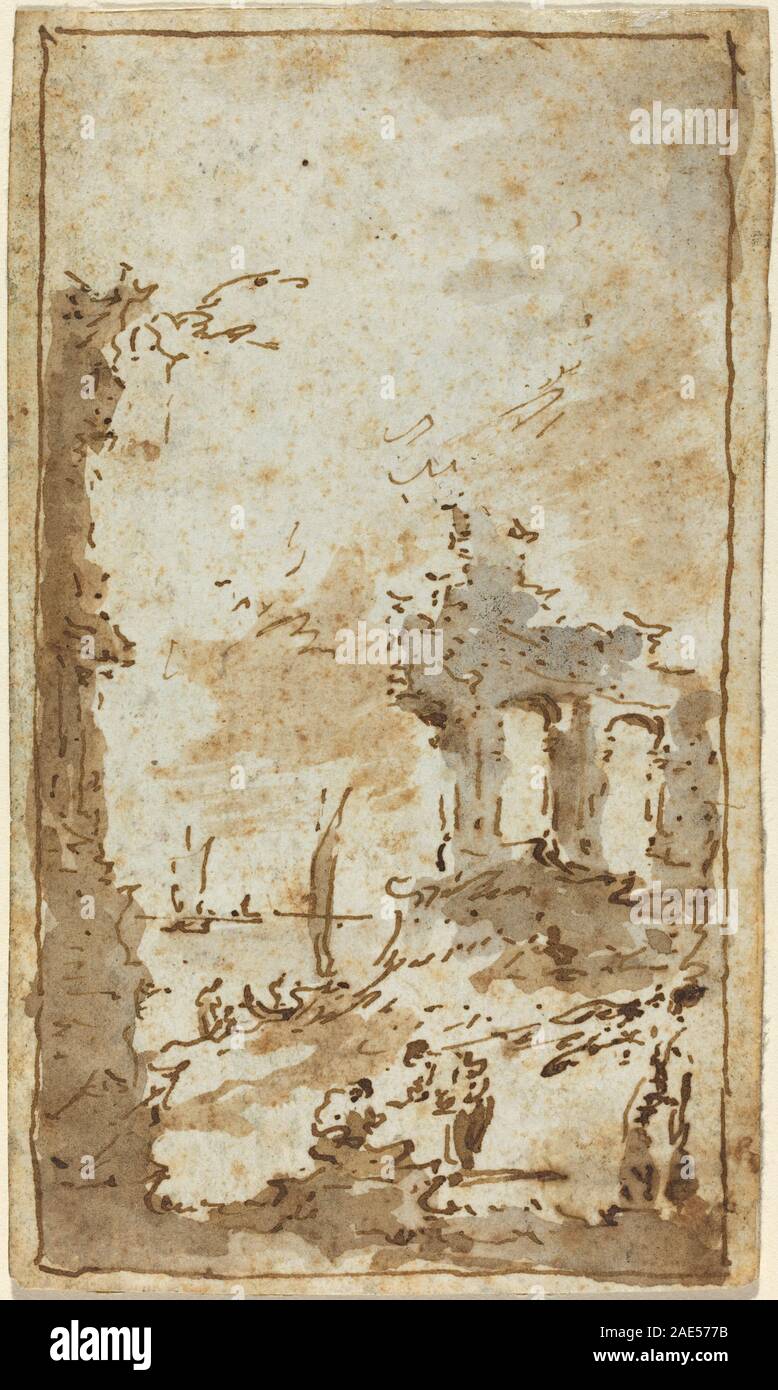 Painting by Francesco Guardi showing an imaginative landscape with ...