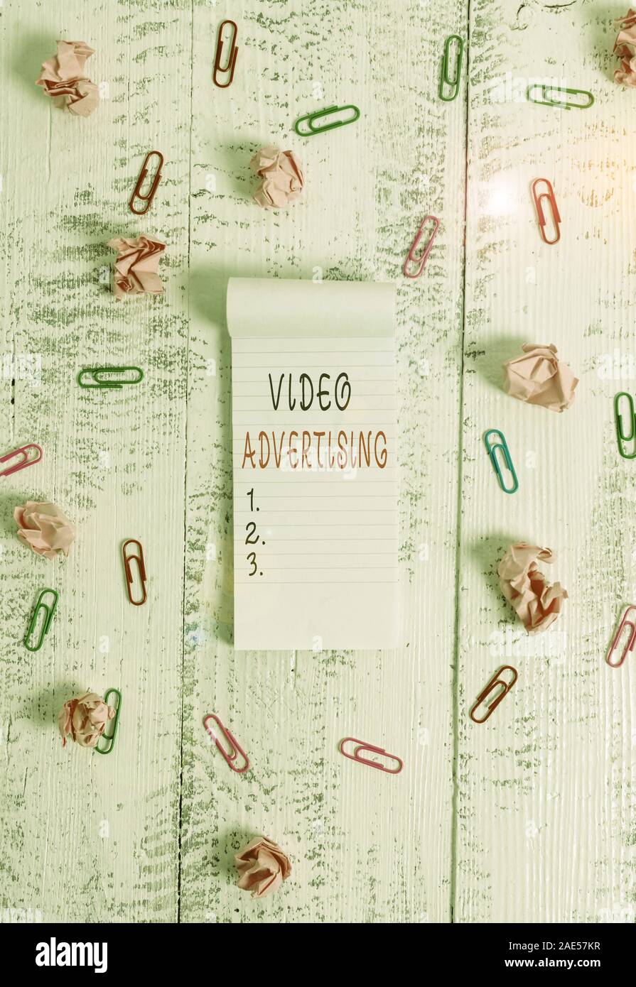 Writing note showing Video Advertising. Business concept for ...