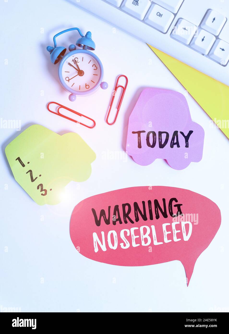 Writing note showing Warning Nosebleed. Business concept for caution on ...