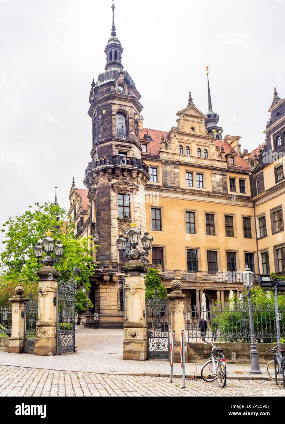 Baroque and Renaissance features of clock tower and building of Dresden ...