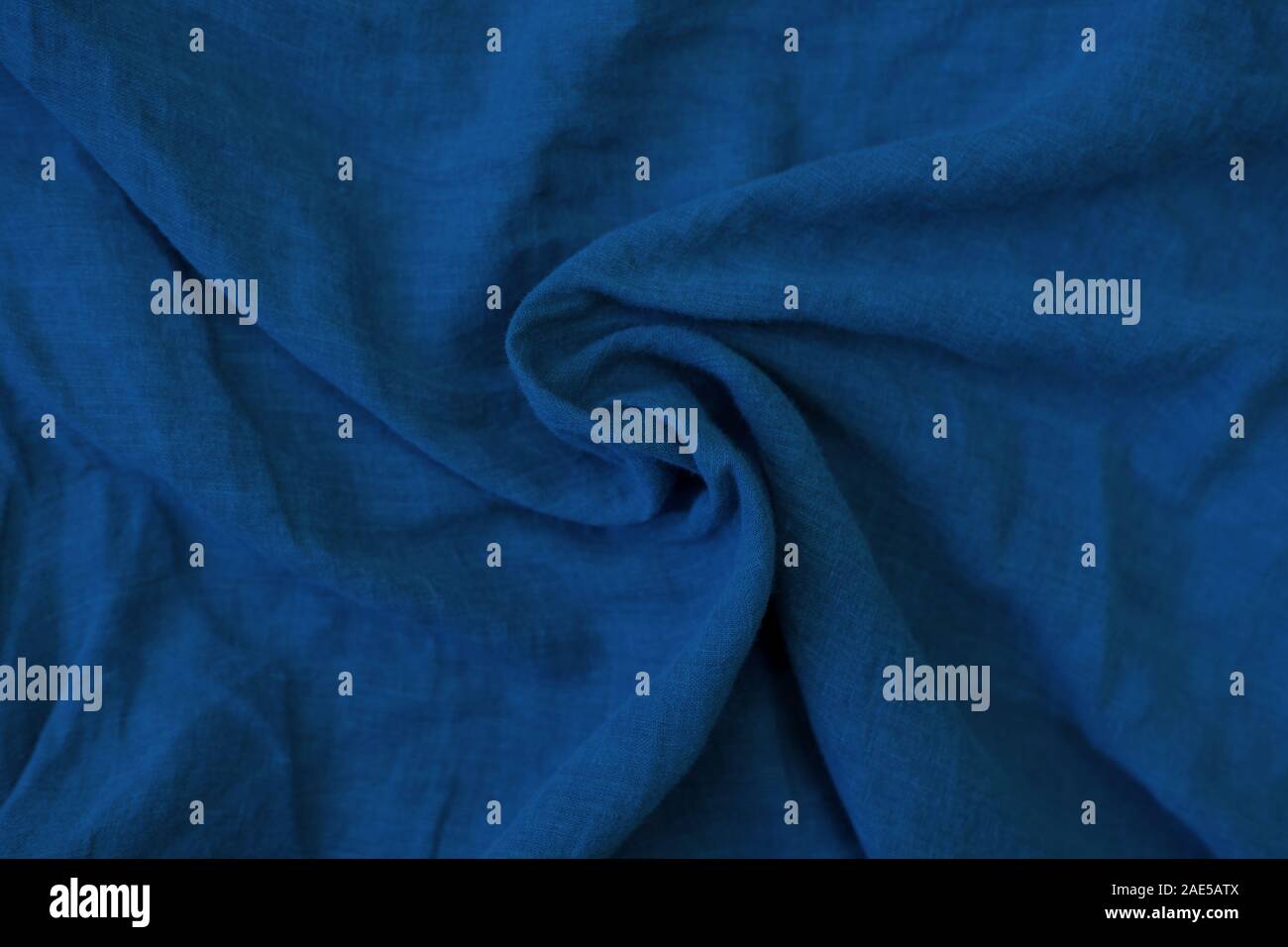 Crumpled blue fabric texture close up. Trendy tone of 2020 classic blue ...