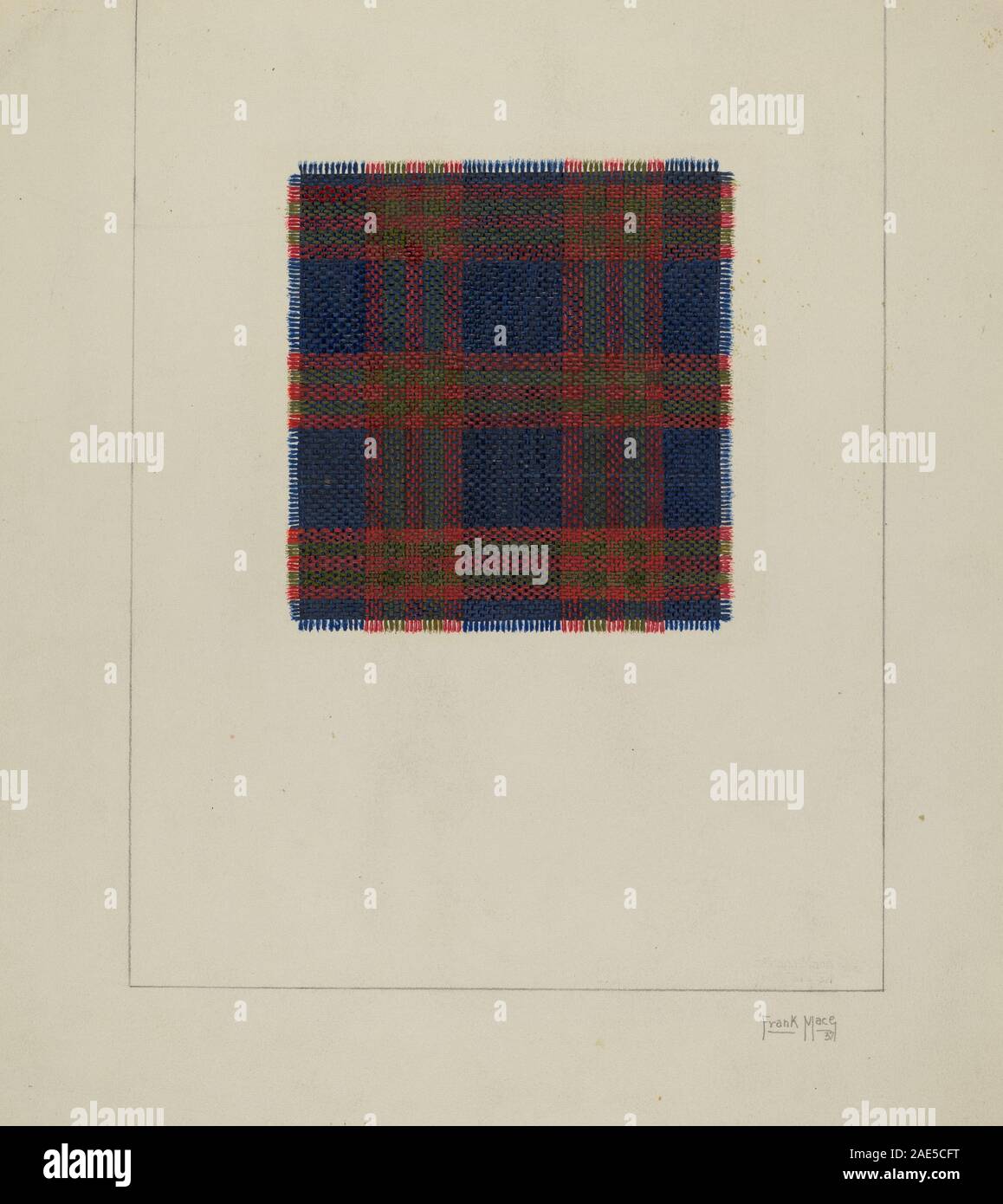 Plaid homespun cloth created by Frank J. Mace in 1937, showing woven ...