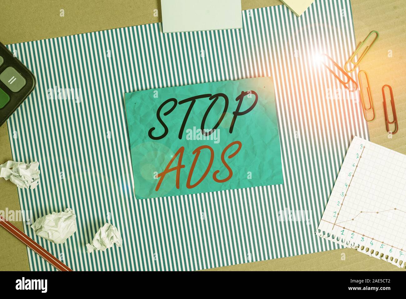 Handwriting text Stop Ads. Conceptual photo program that will remove ...