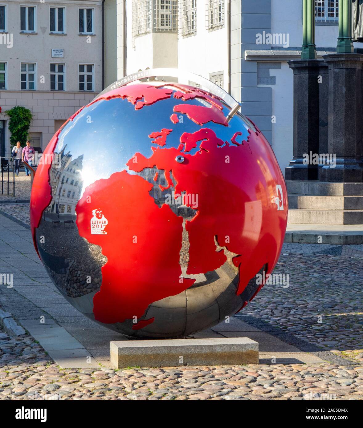 Sculpture steel globe of the world commemorating 500 year anniversary ...