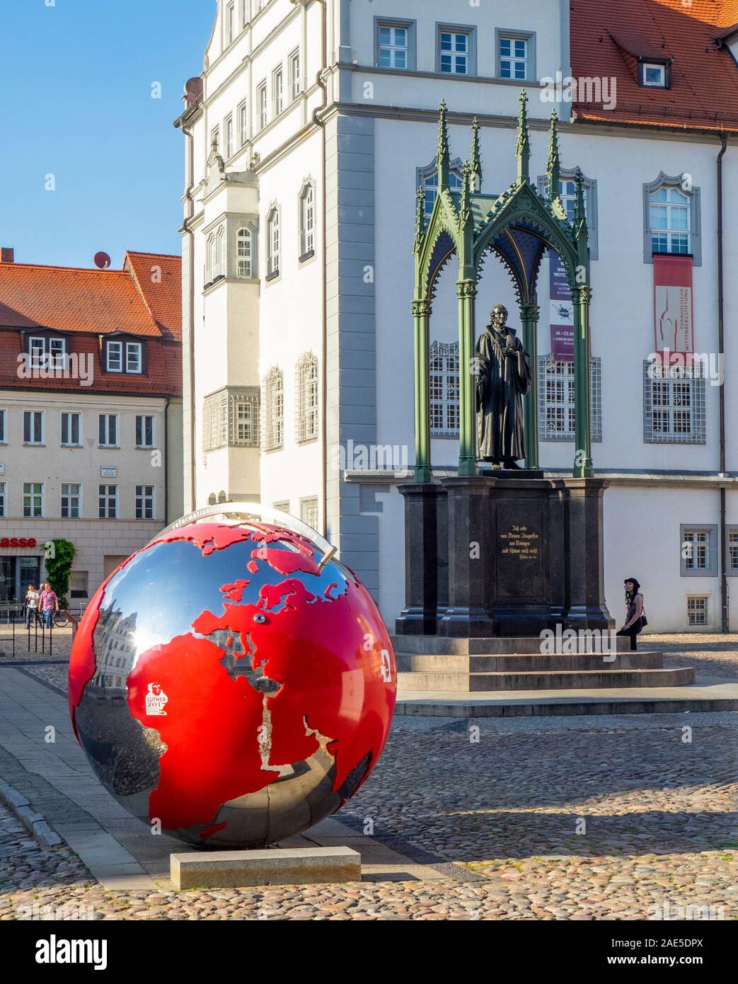 Sculpture steel globe of the world commemorating 500 year anniversary ...