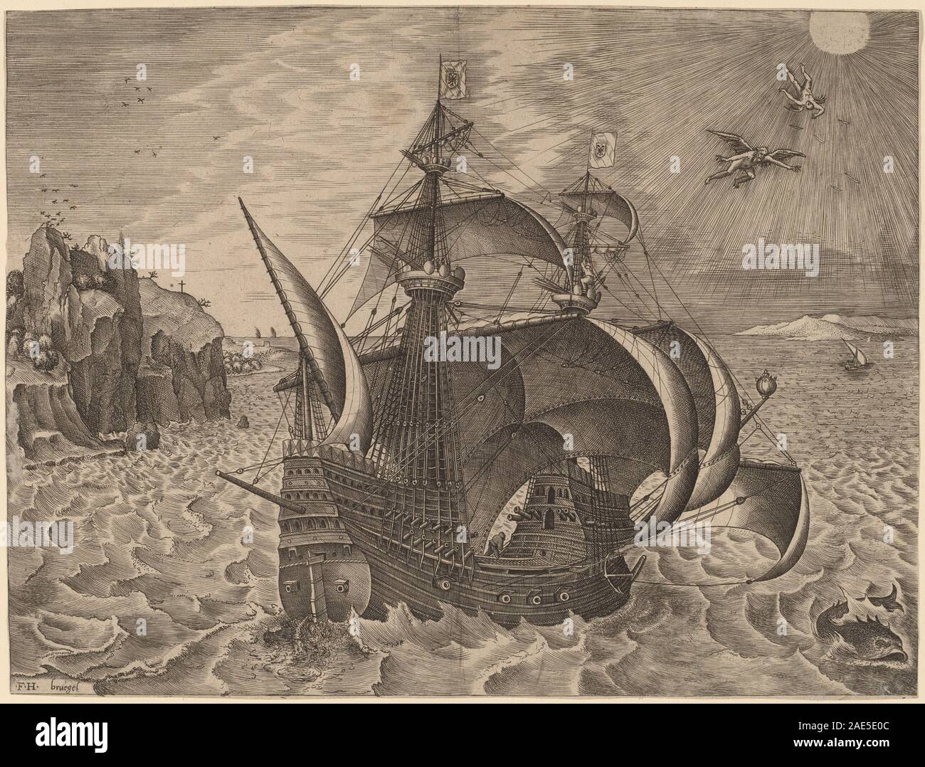 Armed Three-Master with Daedalus and Icarus in the Sky; 1565date Frans ...