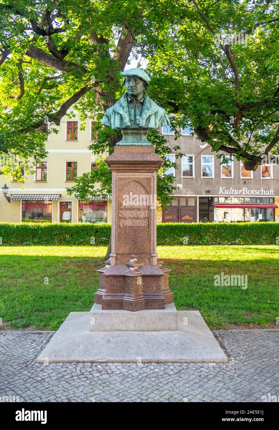 Bronze bust of Johannes Bugenhagen in Kirchplatz Lutherstadt Wittenberg ...