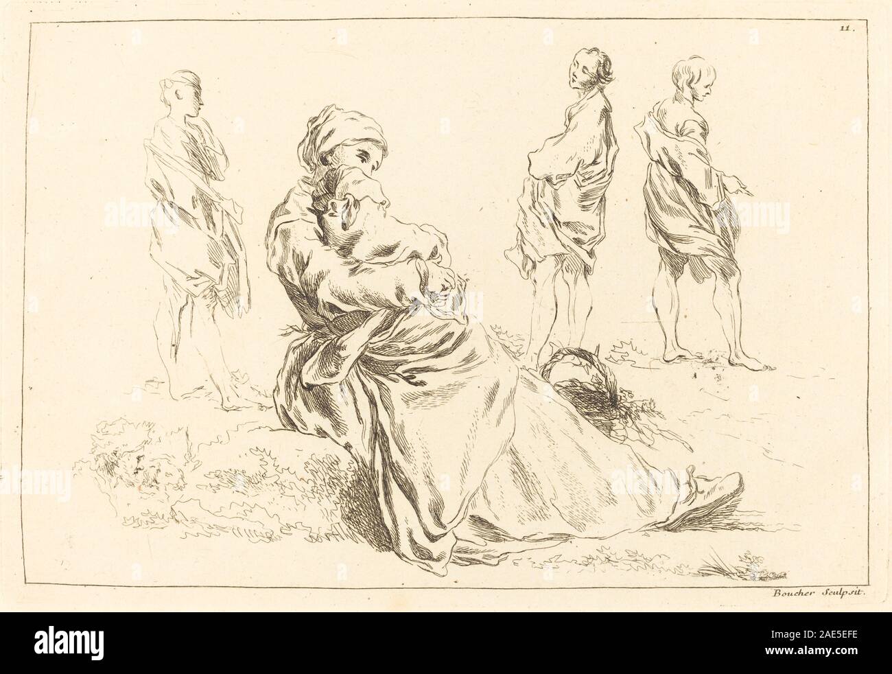 The studies depict a seated mother holding her child, along with other ...