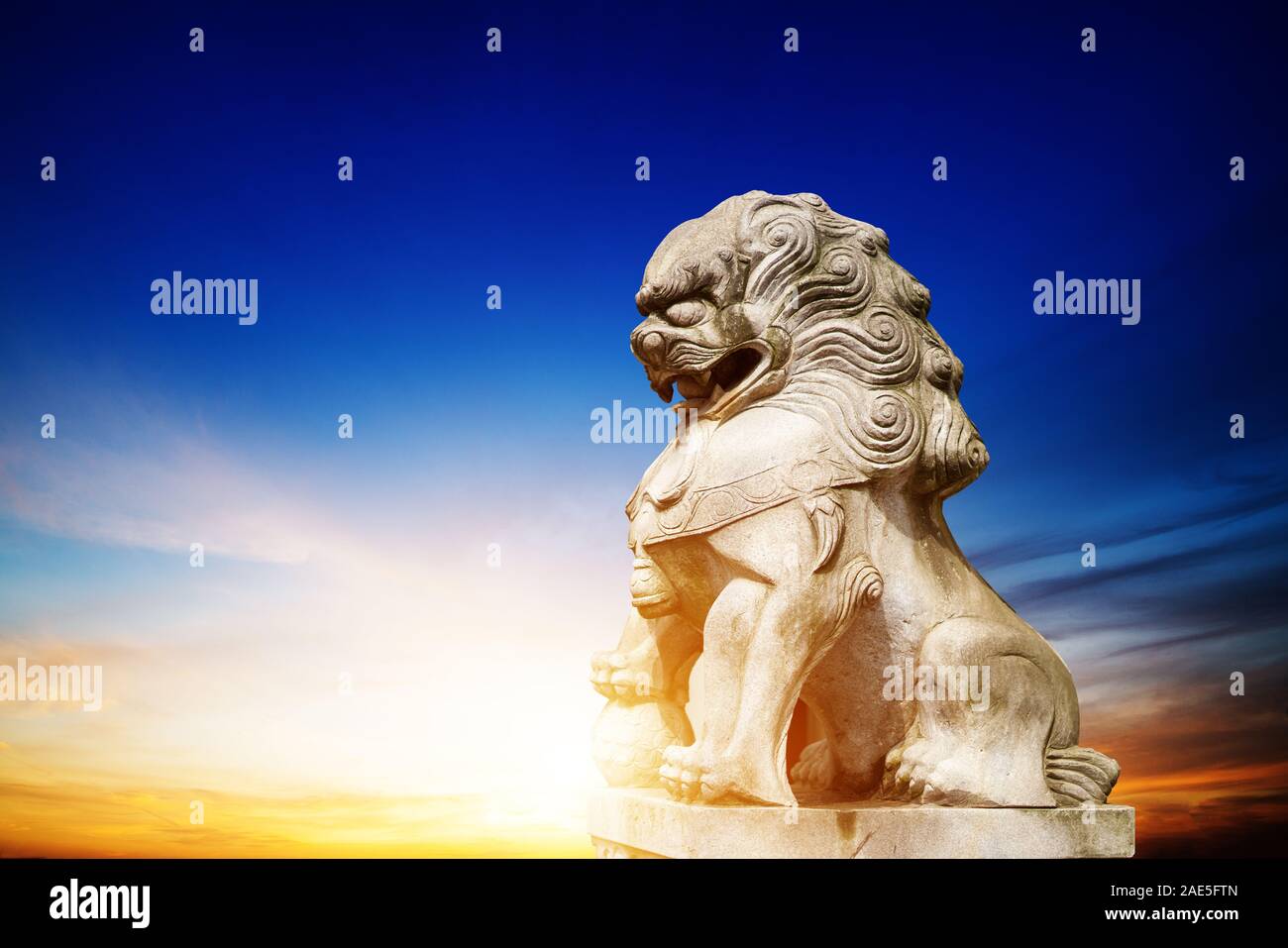 Traditional Chinese stone lions, Bund in Shanghai before the old ...