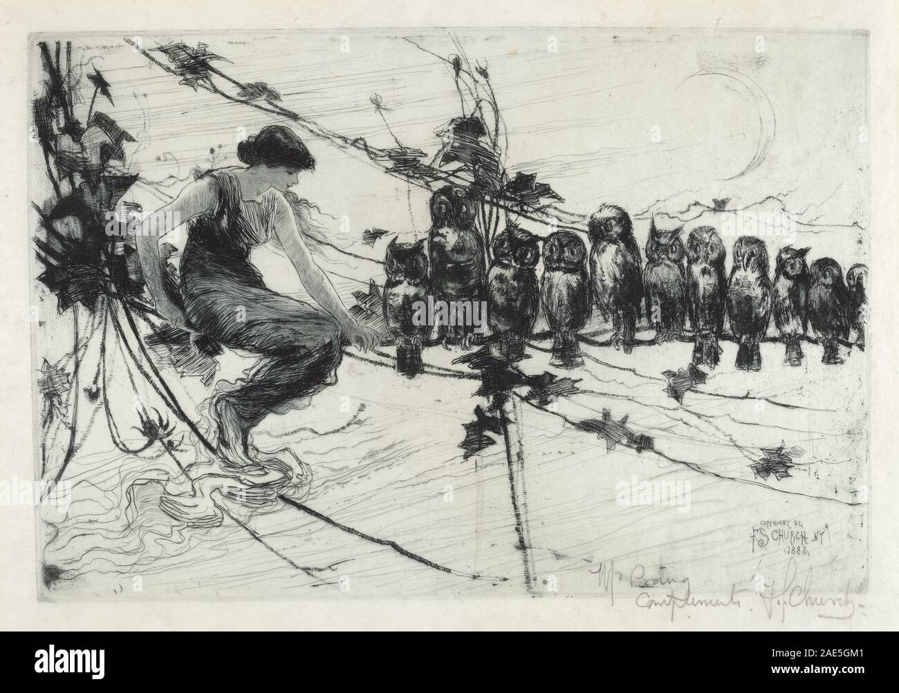 An 1883 artwork by Frederick Stuart Church titled 'A Lesson in Wisdom ...