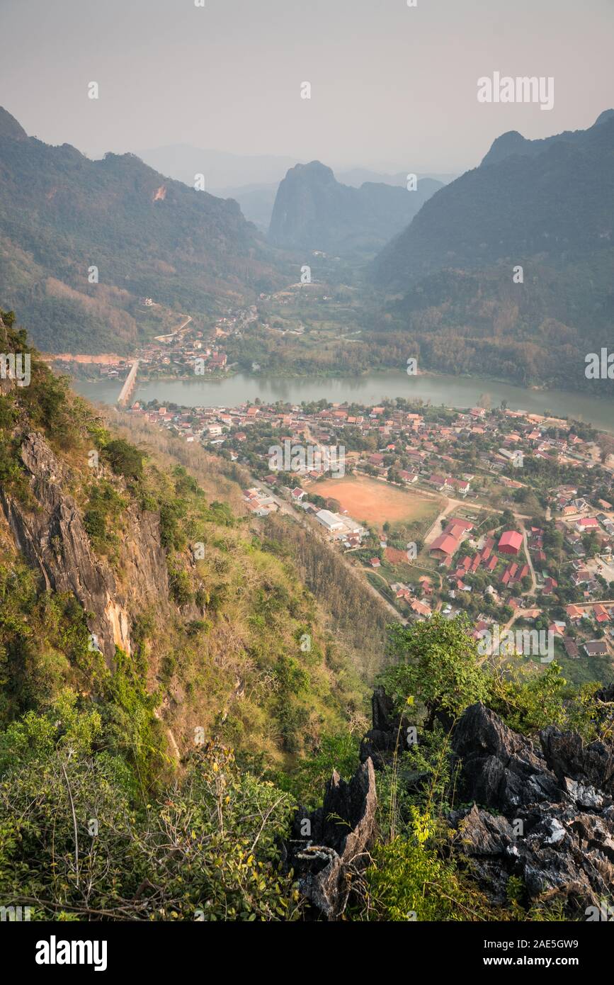 Aerial view of the Nong Khiaw, Nam Ou river, Laos, Asia Stock Photo - Alamy