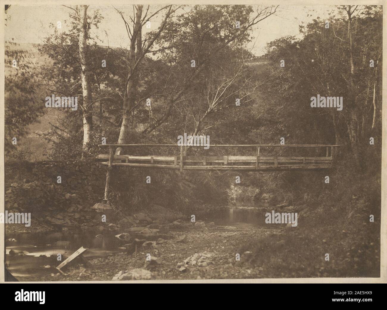 Landscape with Trees and Bridge; circa 1850 date French 19th Century ...
