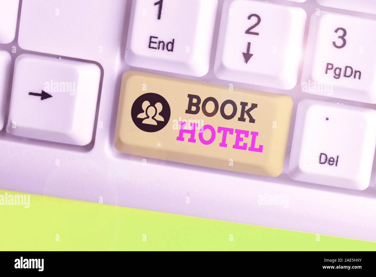 Text sign showing Book Hotel. Business photo text an arrangement you ...