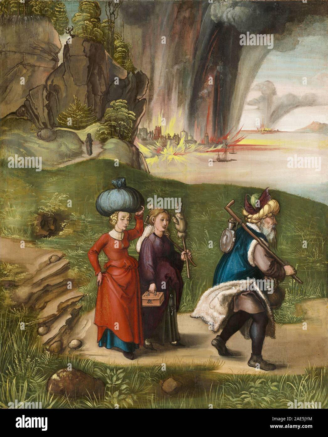 A reverse print by Albrecht Dürer circa 1496-1499 depicting Lot and his ...