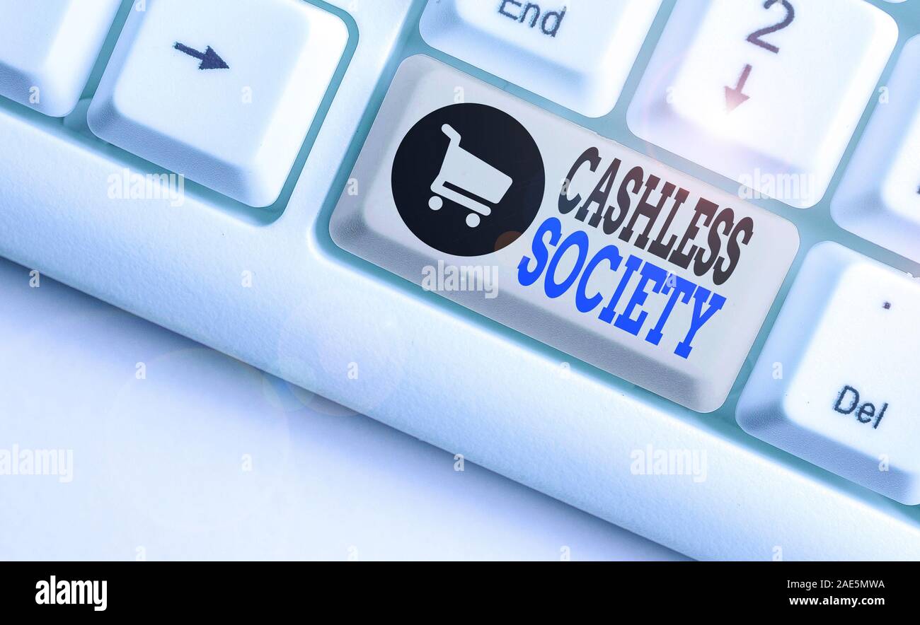 Text sign showing Cashless Society. Business photo showcasing financial ...