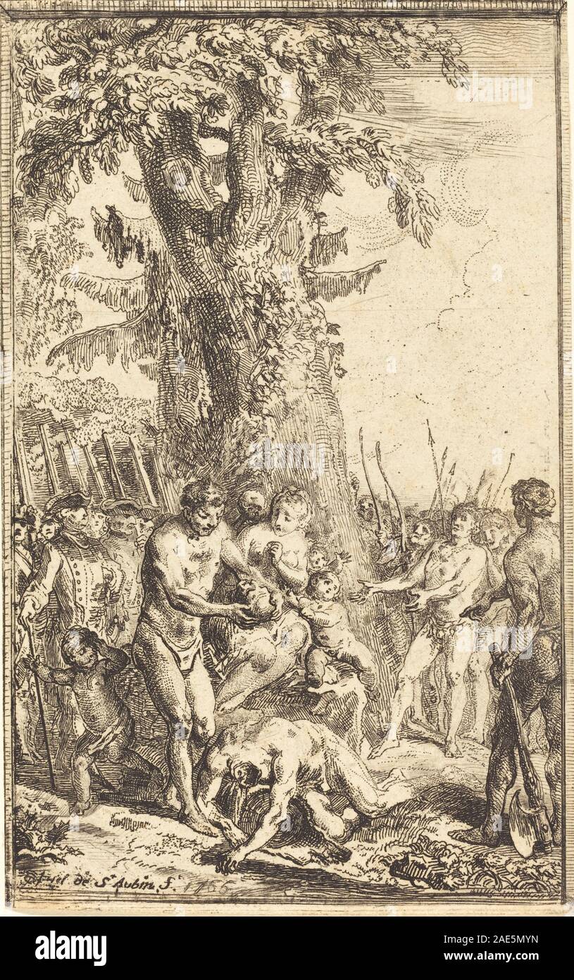 A 1767 drawing by Gabriel Jacques de Saint-Aubin depicting a father ...