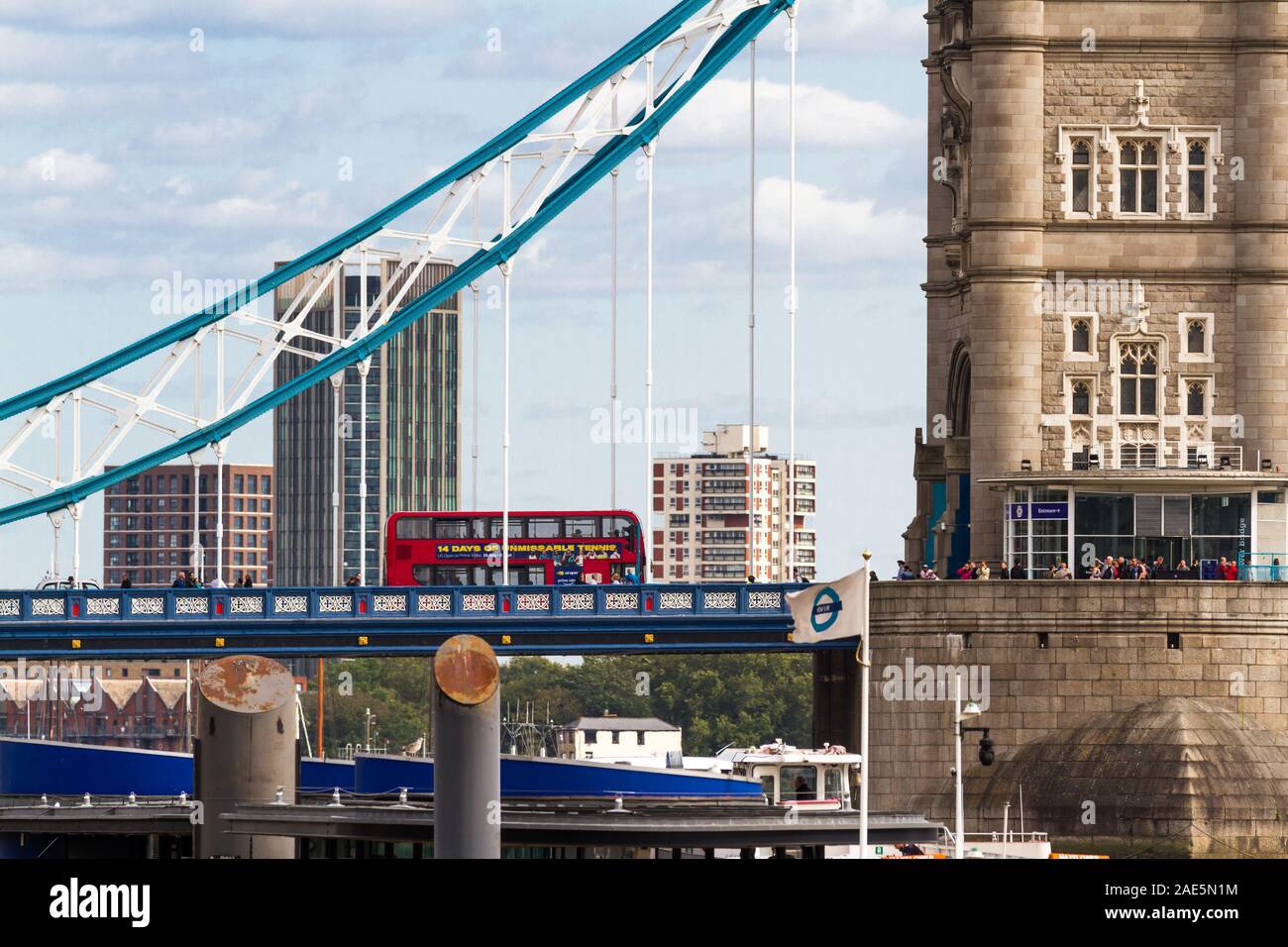London - September 05 2019: Iconic Double decker crossing the Tower ...