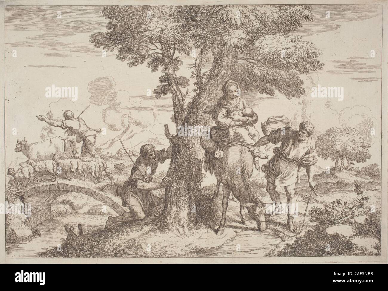 The Flight into Egypt with a Shepherd Watching from Behind a Tree; 1758 ...