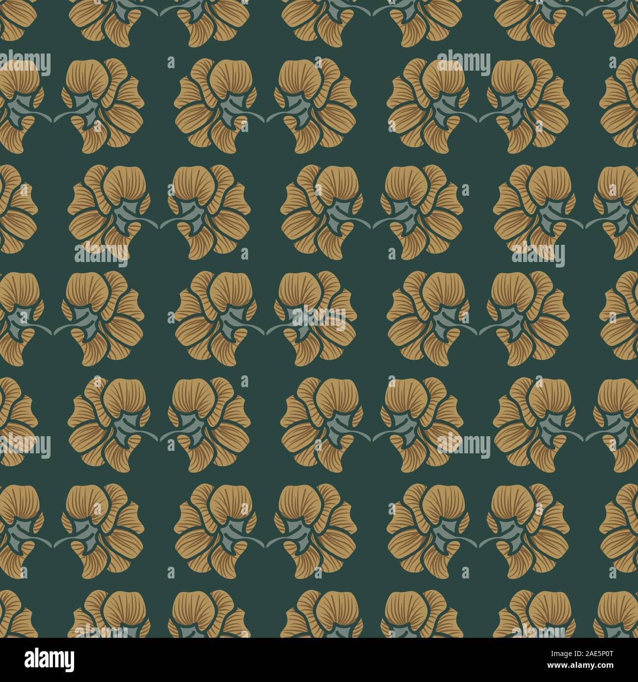 vintage yellow roses on a dark green background seamless vector pattern ...