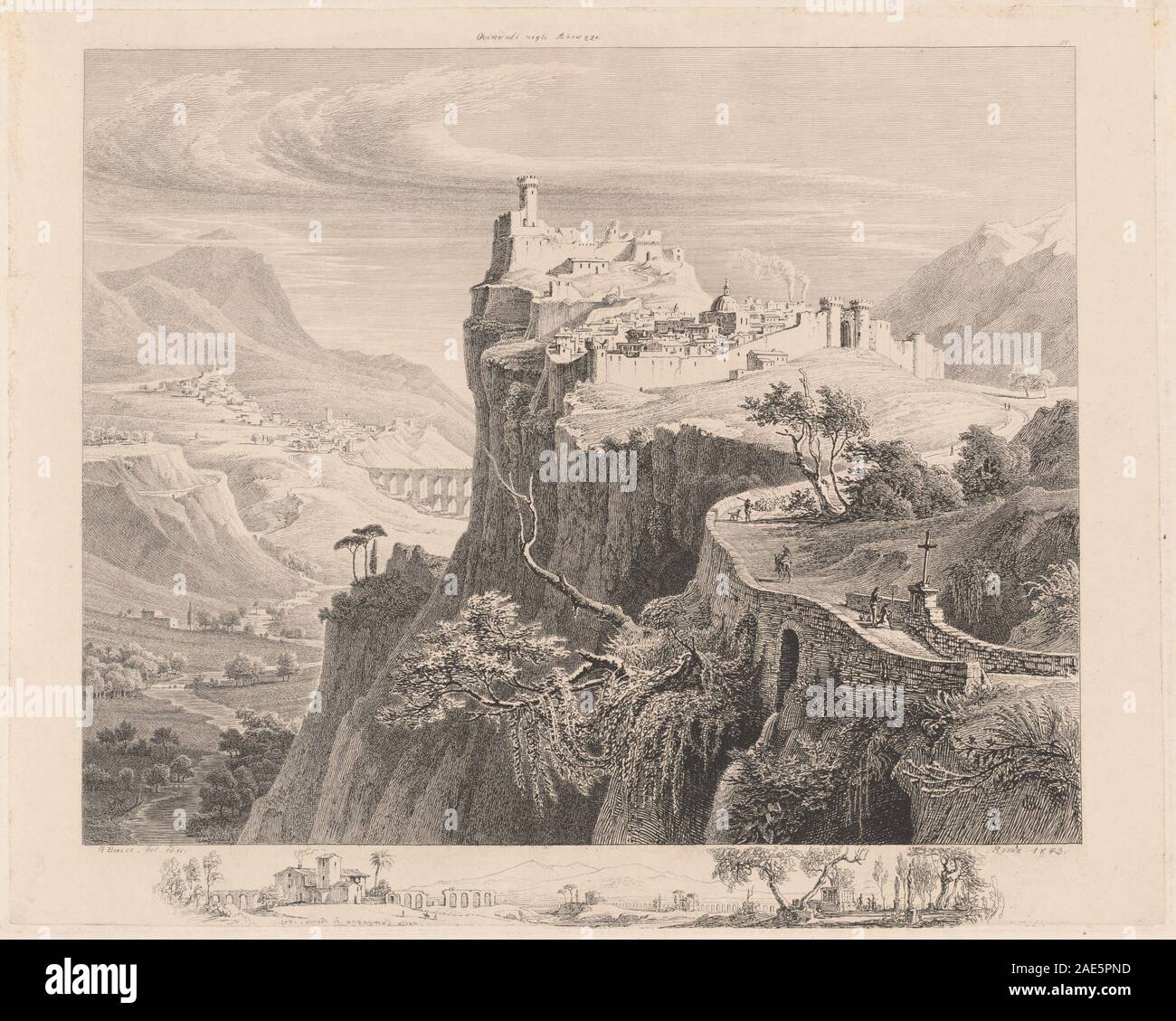 An 1843 watercolor by Georg Heinrich Busse depicting Ovindoli in the ...