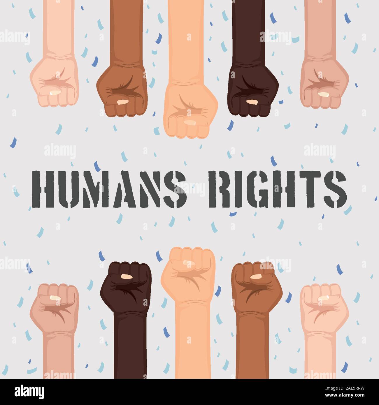 interracial hands fist with humans rights lettering Stock Vector Image ...