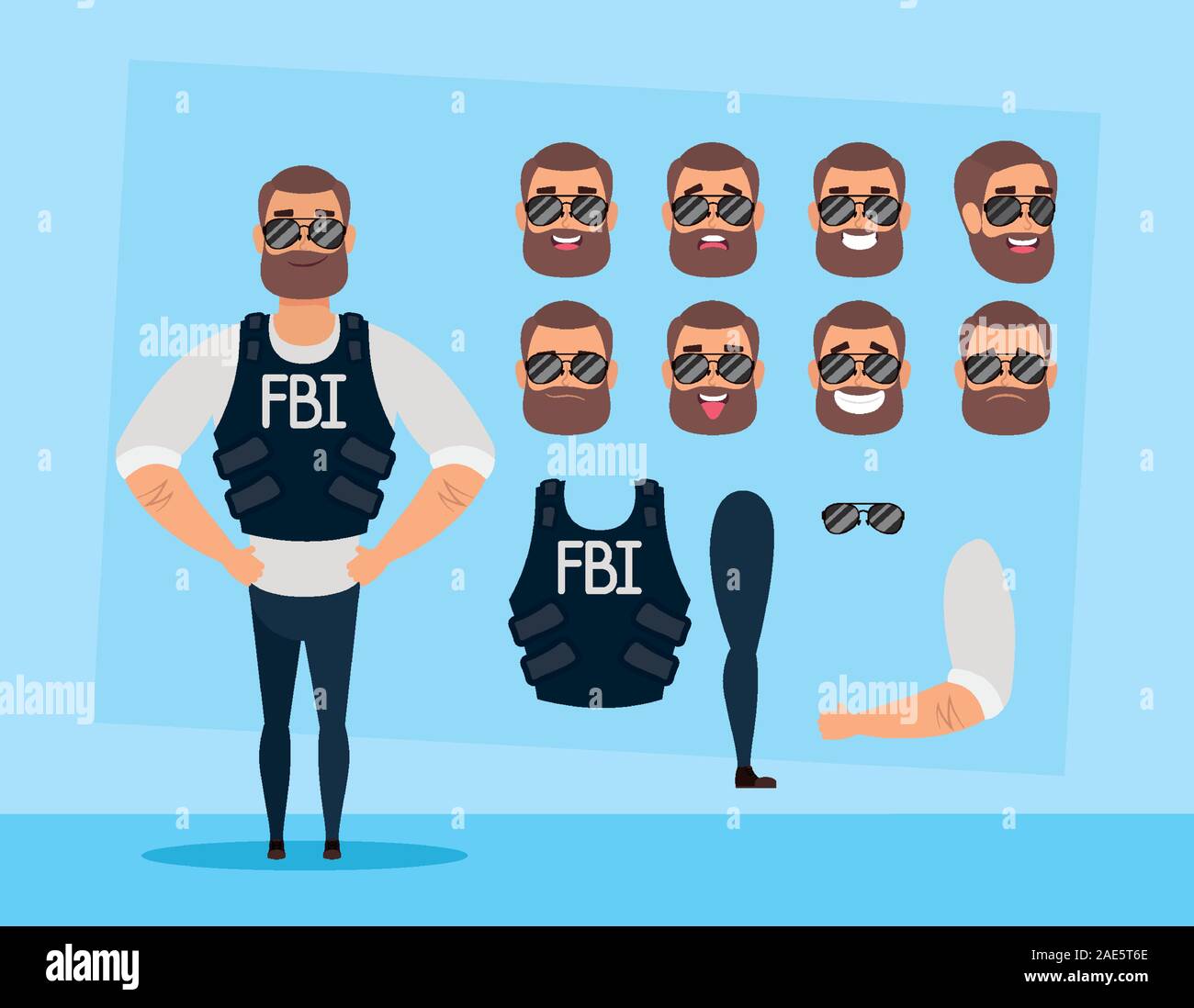 strong fbi man with set faces character Stock Vector Image & Art - Alamy