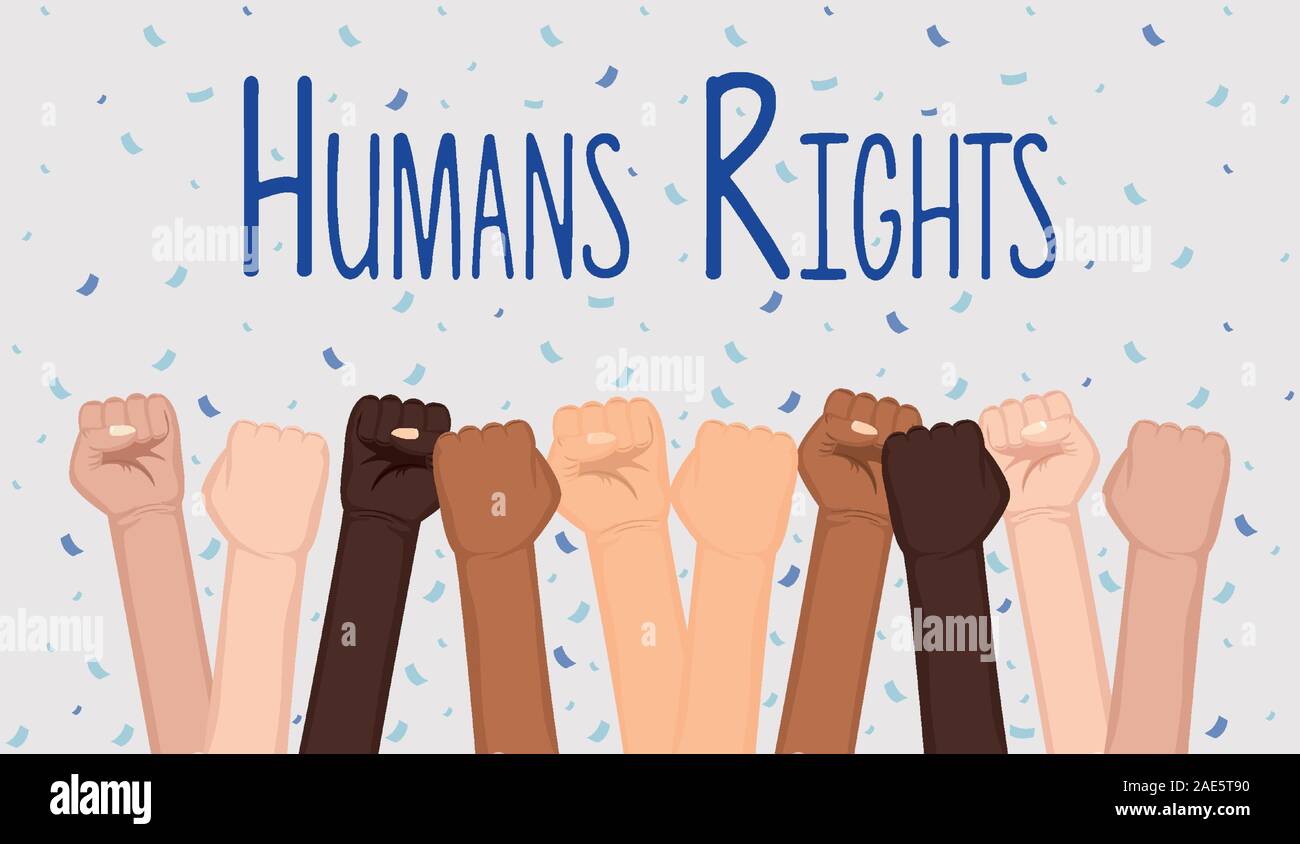 interracial hands fist with humans rights lettering Stock Vector Image ...