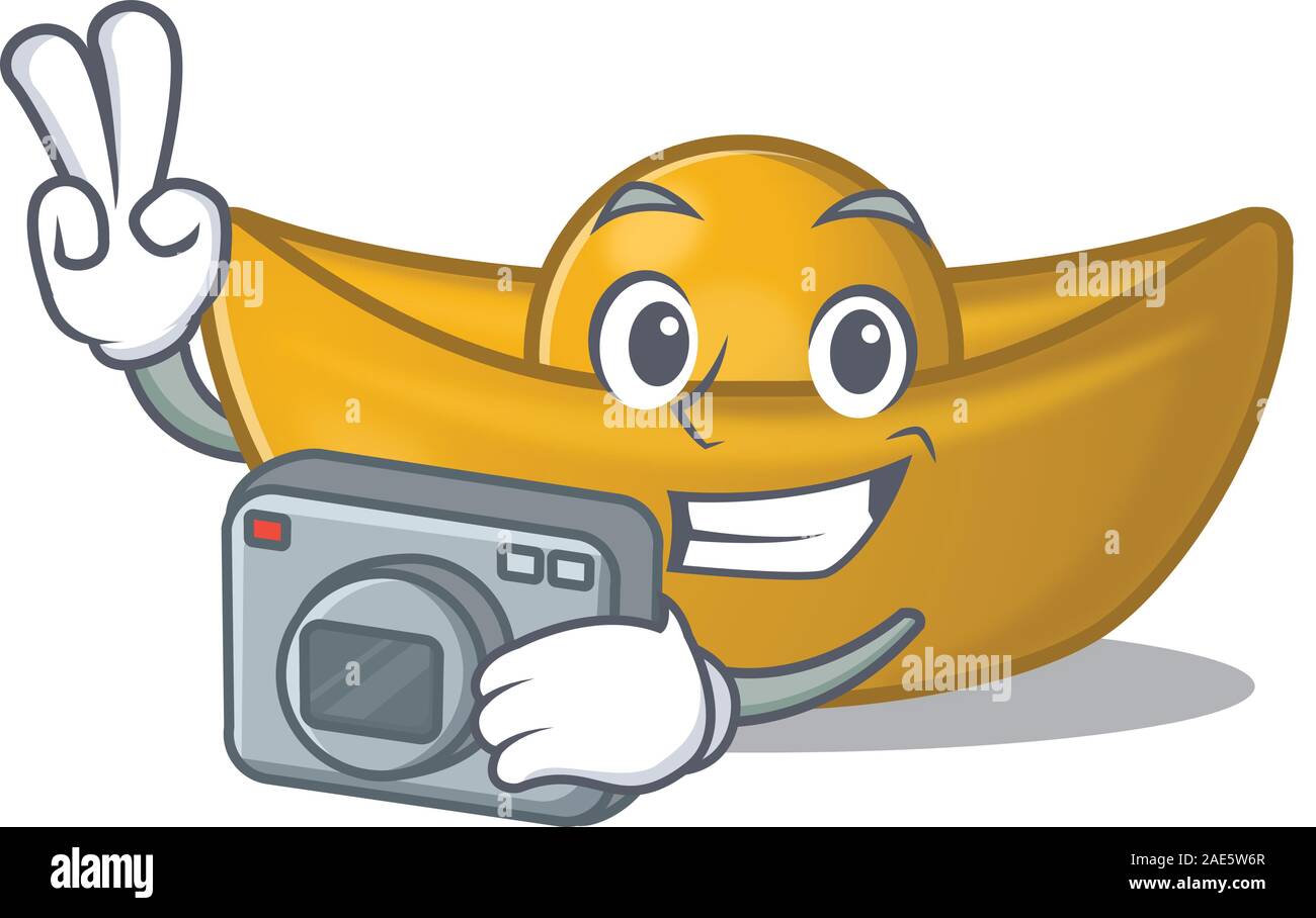 a professional Photographer chinese ingot cartoon character with a ...