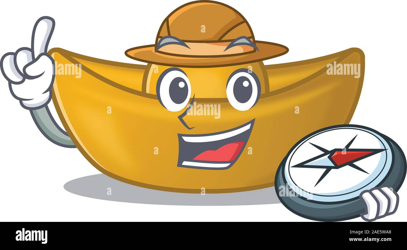 Explorer chinese ingot cartoon character holding a compass Stock Vector ...