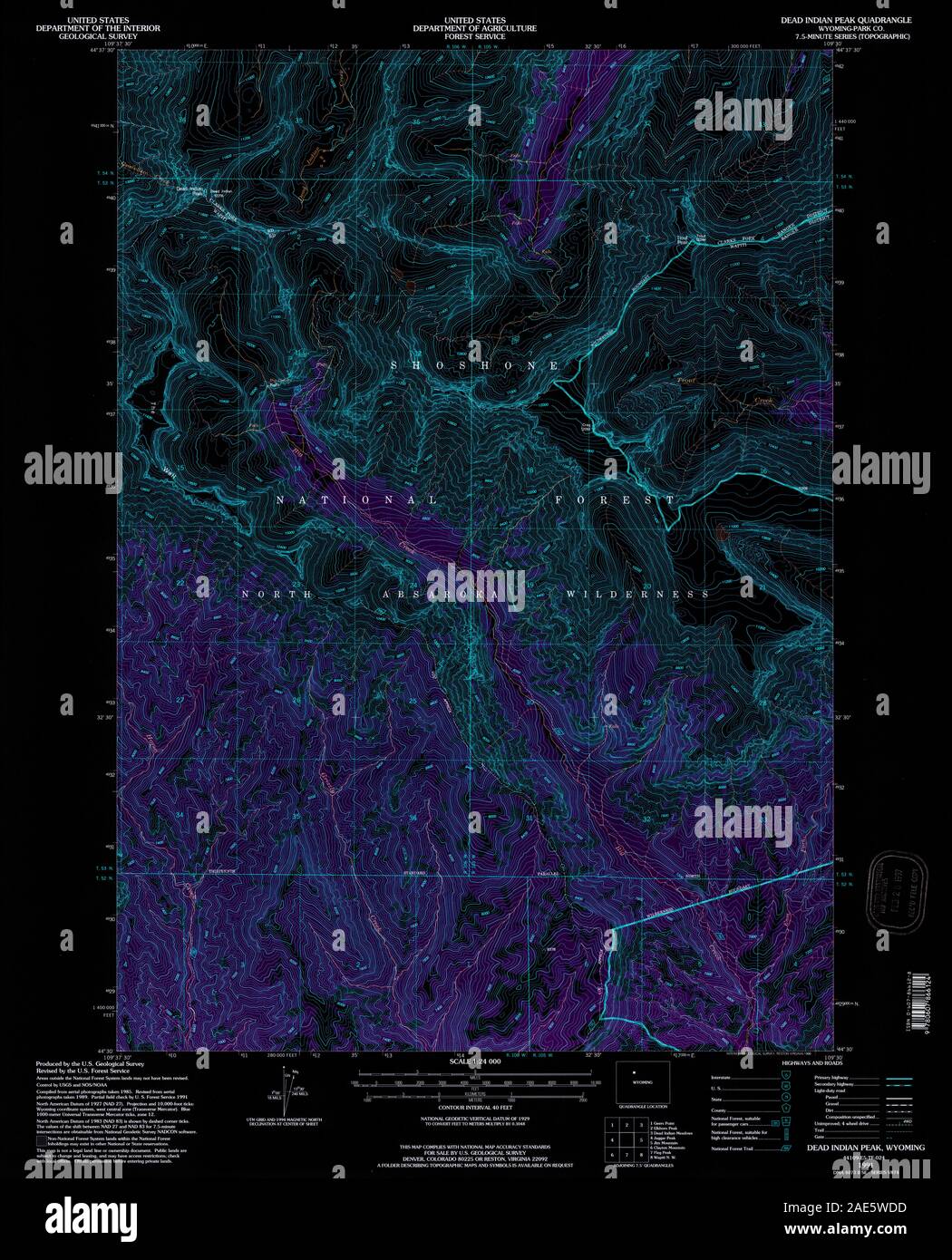 WY Dead Indian Peak 339131 1991 24000 Inverted Restoration Stock Photo ...