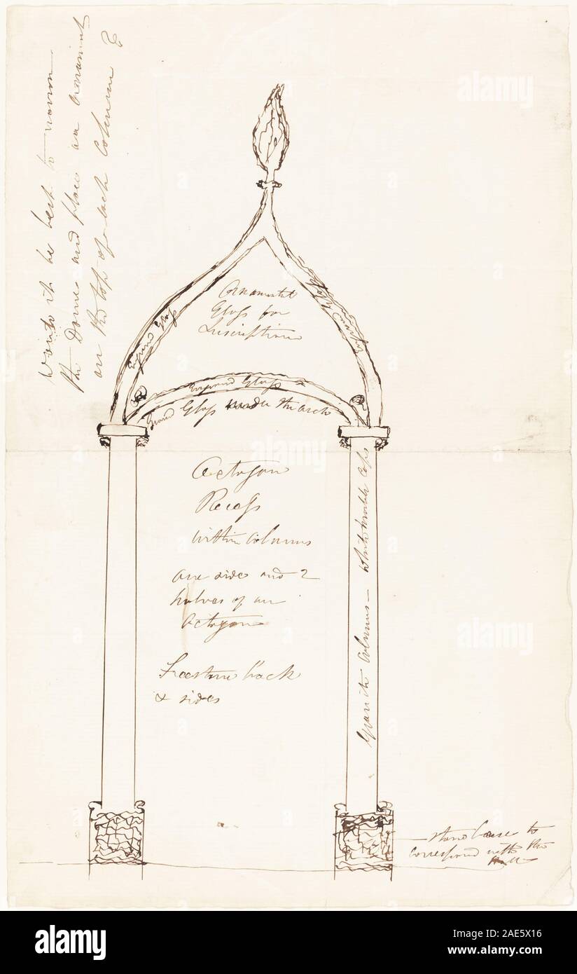 A sketch by George Cruikshank depicting an octagon recess with columns ...
