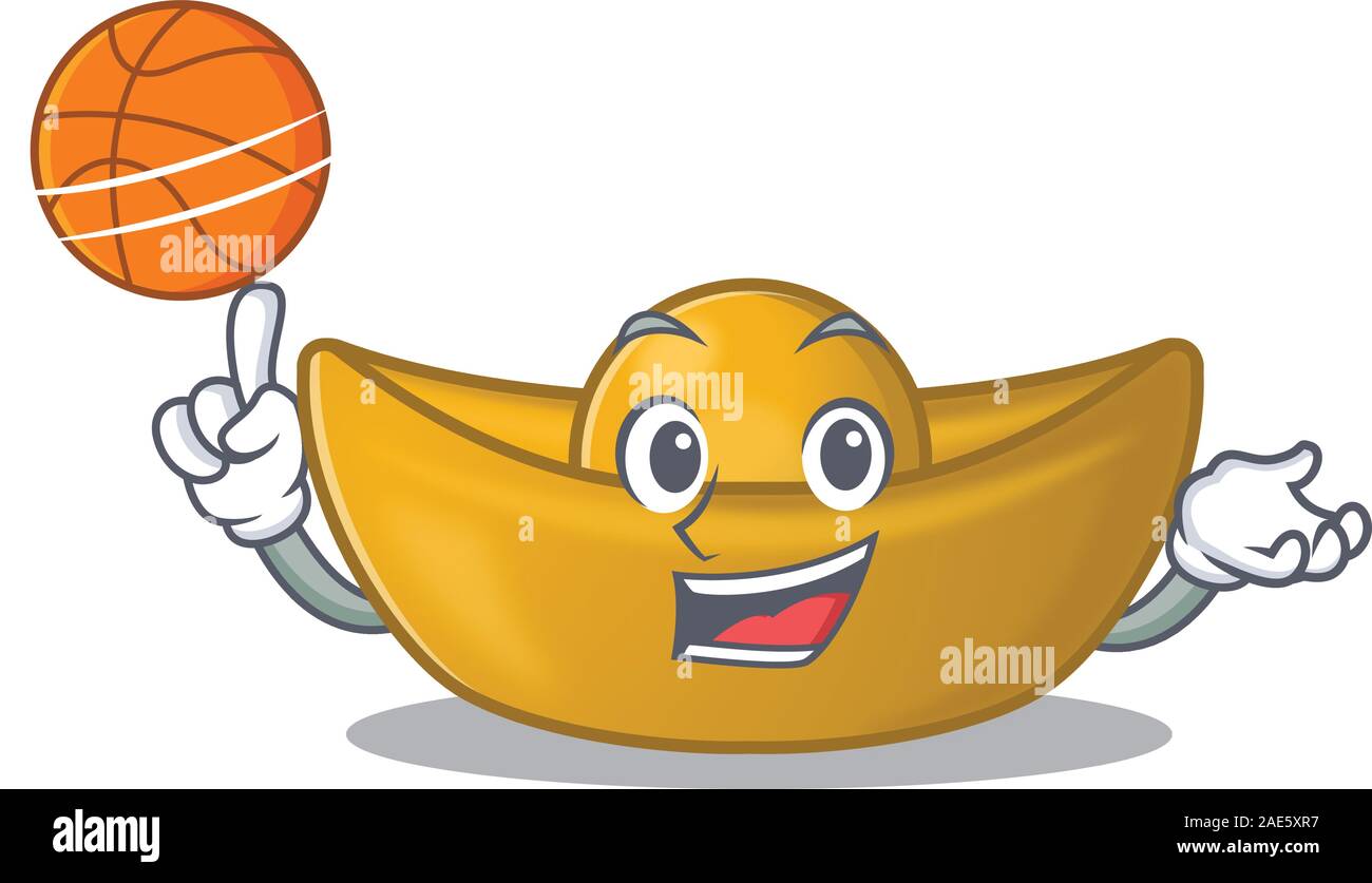 Mascot of chinese ingot cartoon character style with basketball Stock ...