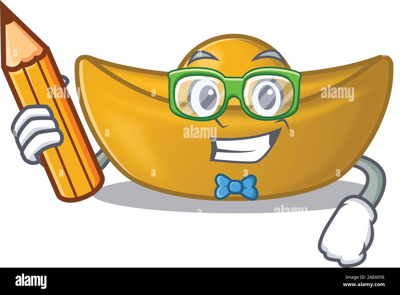 Cool smart Student chinese ingot character holding pencil Stock Vector ...