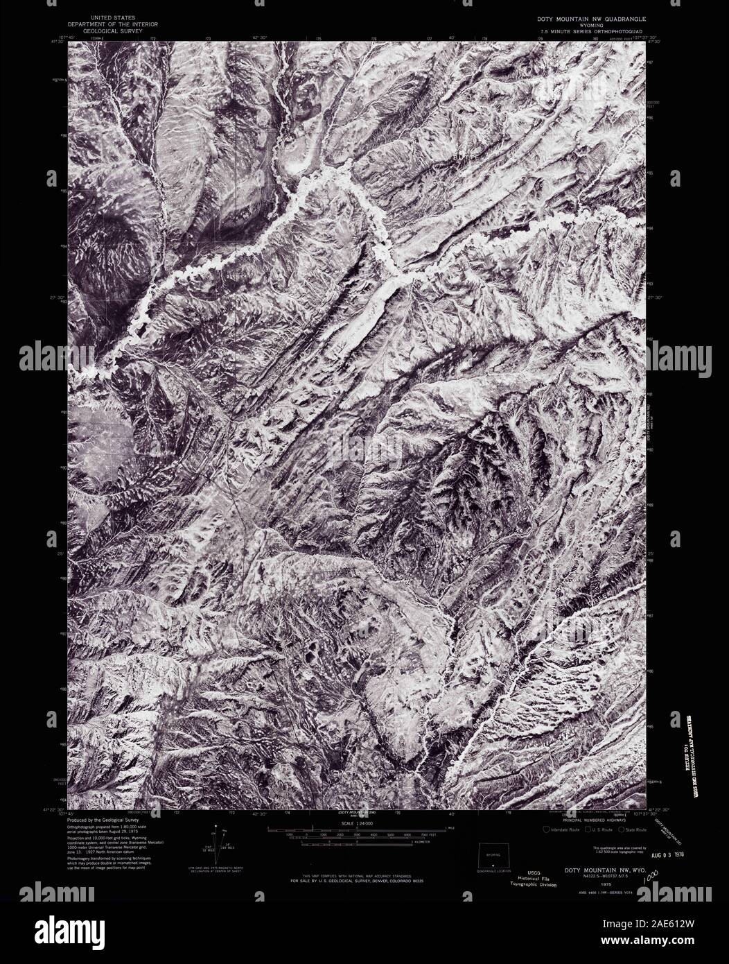 WY Doty Mountain NW 339217 1975 24000 Inverted Restoration Stock Photo ...