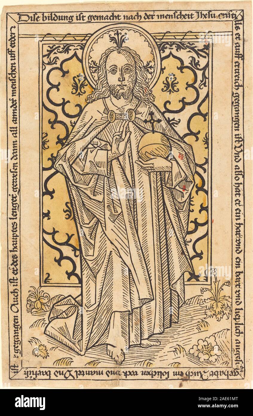 A circa 1470 German painting showing Christ as Salvator Mundi, with ...