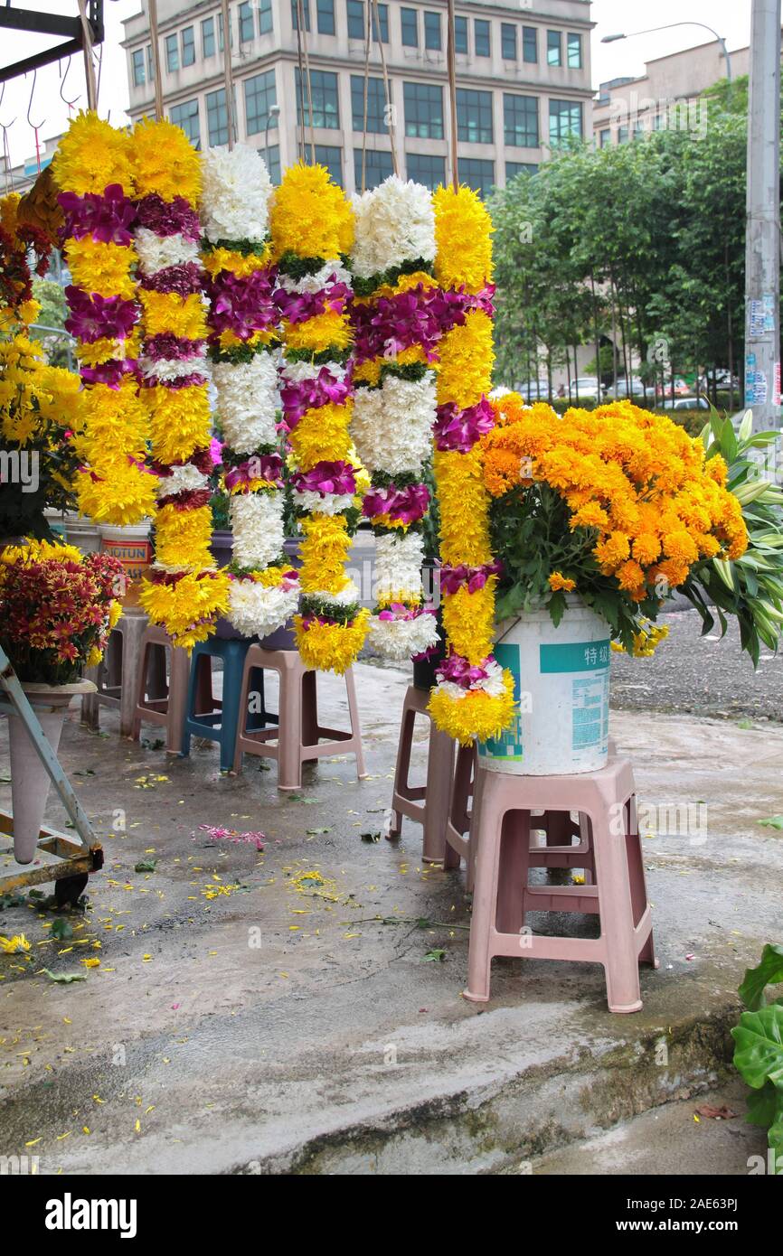 Stall selling flowers for religion ceremony and offering Stock Photo ...