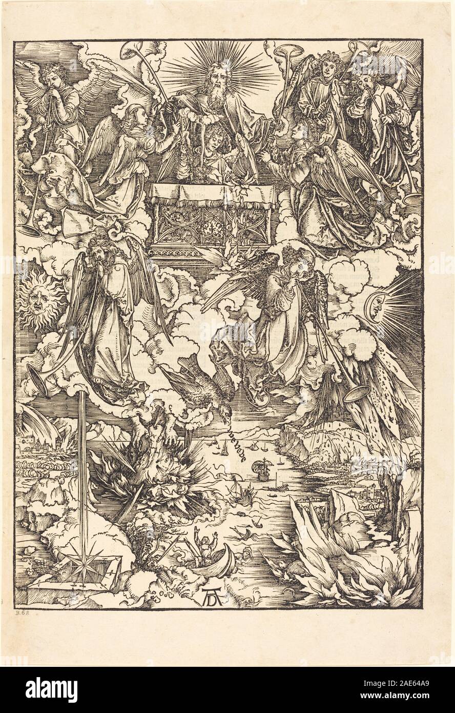 Albrecht Dürer's 1498 artwork showing the seven angels blowing trumpets ...