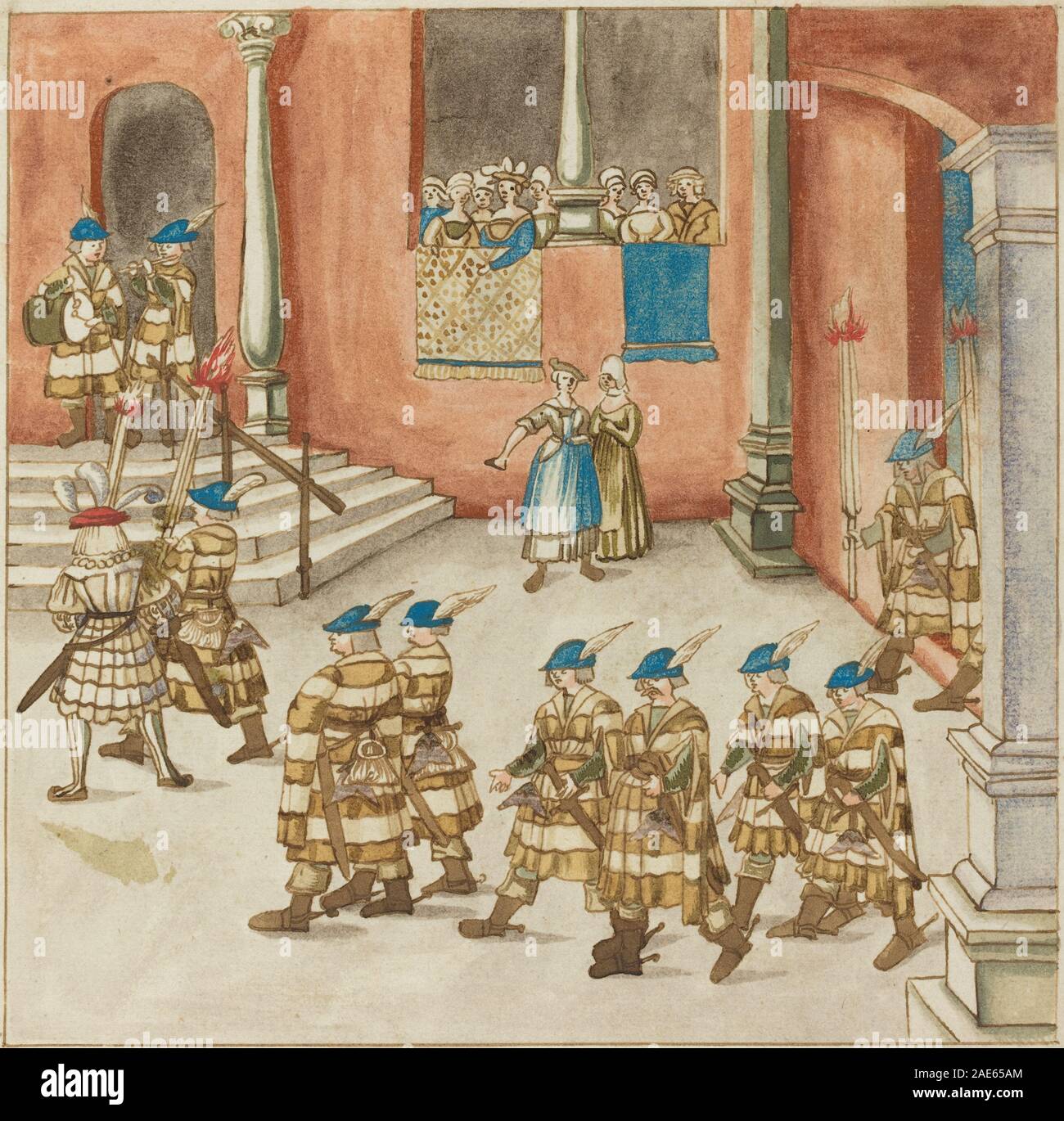 Procession of Knights Viewed by Ladies on a Balcony; c. 1515 German ...