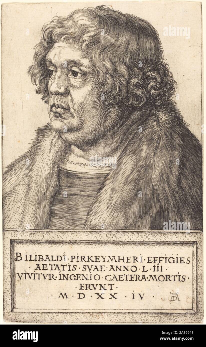 Albrecht Dürer's 1524 portrait of Willibald Pirckheimer, showing seated ...