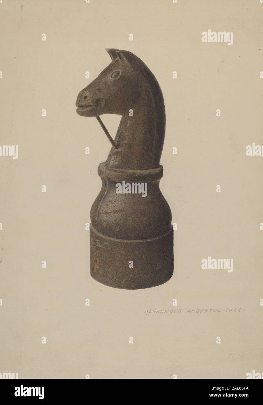 A horse-head shaped hitching post made in 1938 by Alexander Anderson ...