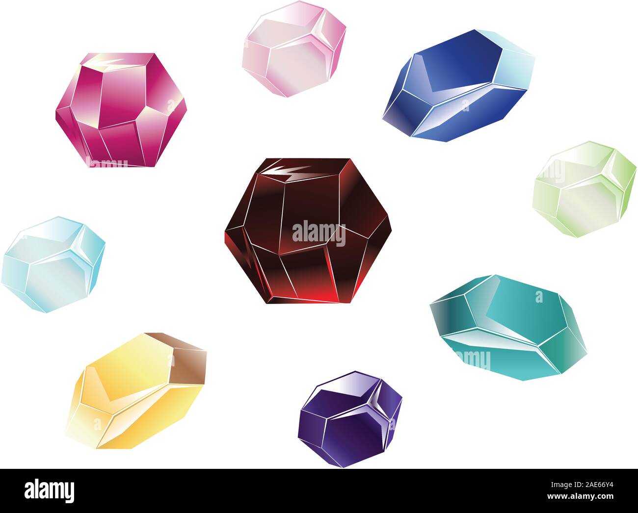 Abstract colorful rock crystal design in different shapes on white ...