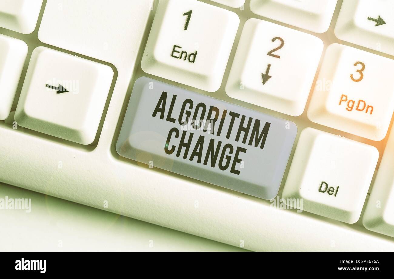 Writing note showing Algorithm Change. Business concept for change in procedure designed to ...