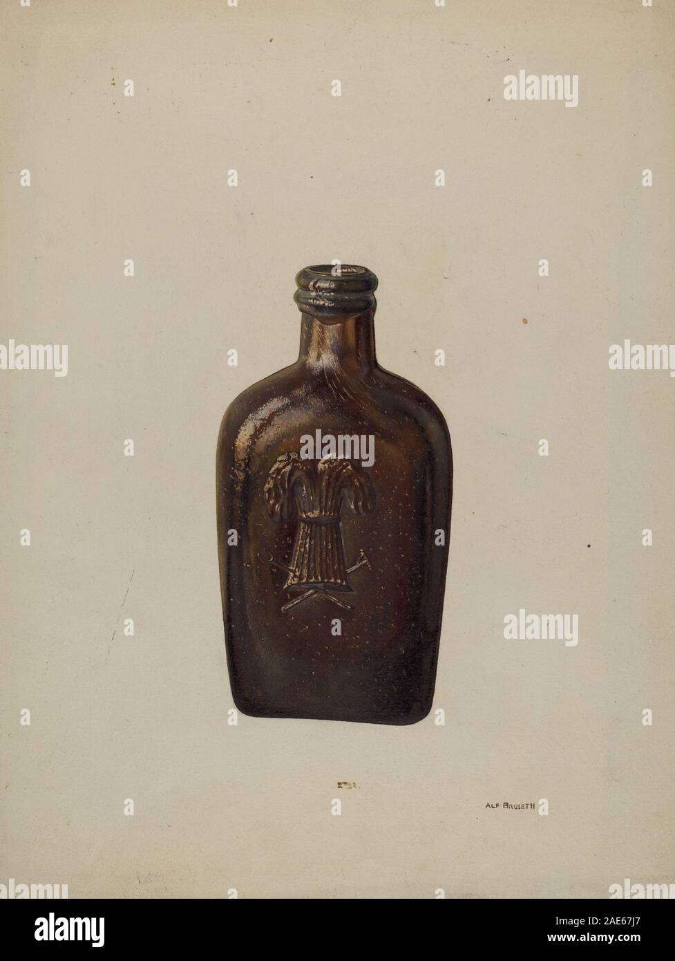A whiskey flask created around 1939 by Alf Bruseth, made of metal with ...