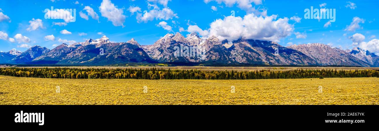 Panorama of the Grand Tetons Range In Grand Tetons National Park near ...