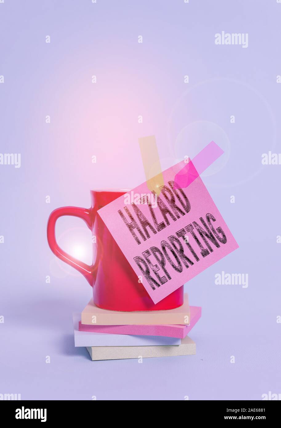 Writing note showing Hazard Reporting. Business concept for account or ...